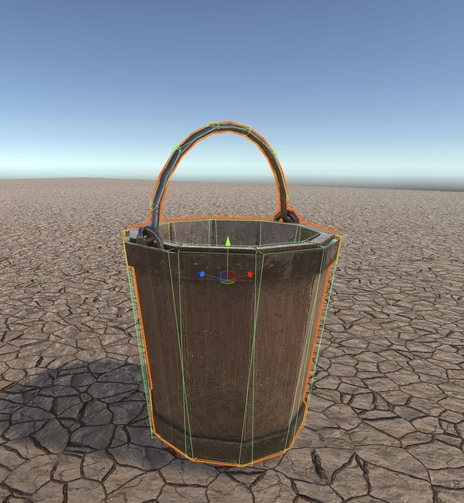 3D model Bucket low poly game ready wooden VR / AR / low-poly rigged ...