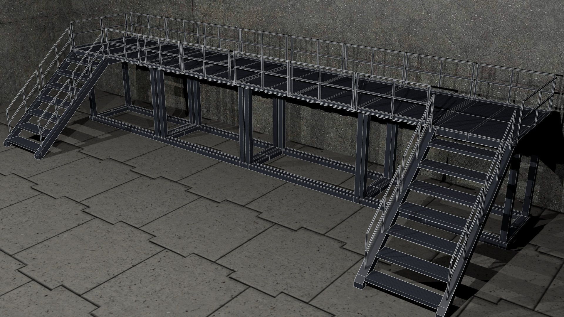 3D model Modular Industrial Catwalk VR / AR / low-poly OBJ BLEND ...