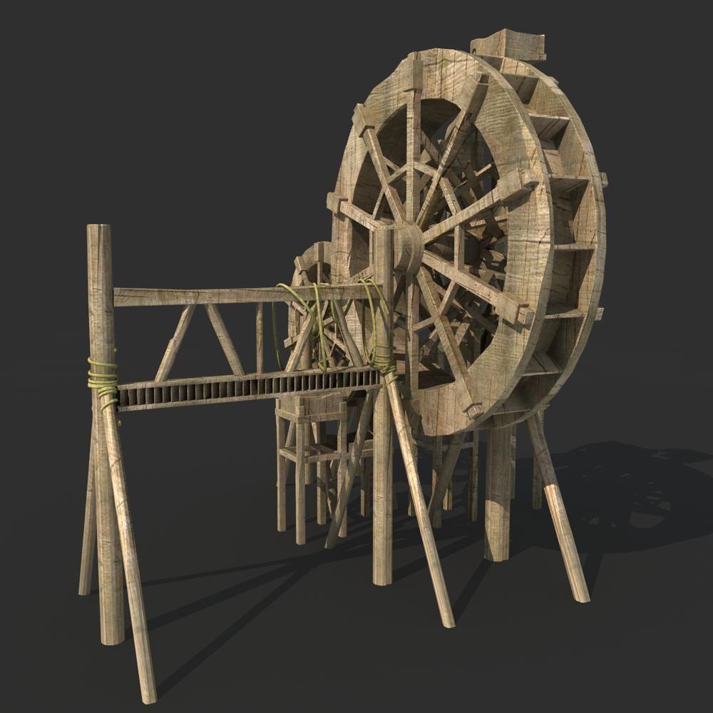 Waterwheel wooden water wheel 3D model | CGTrader