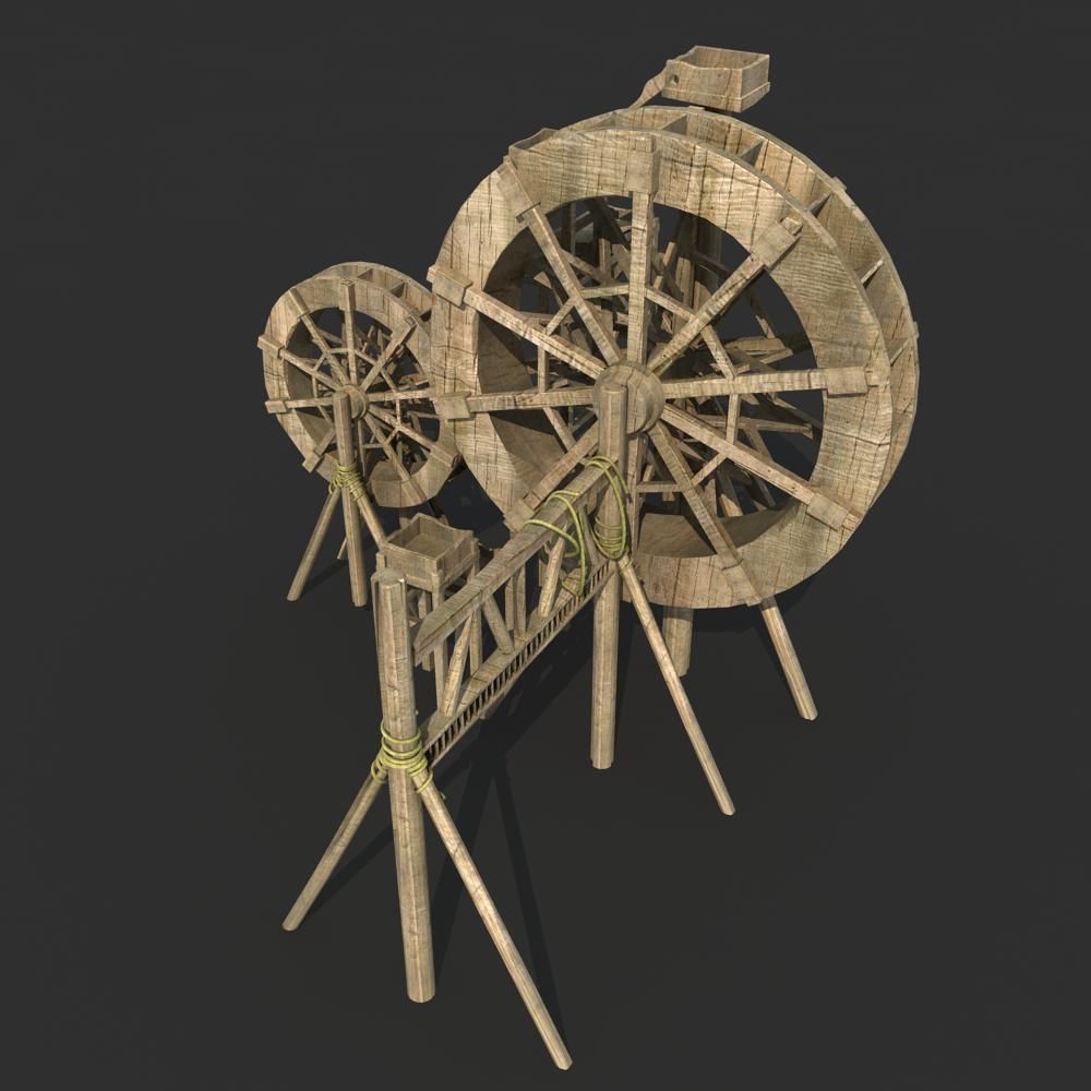 Waterwheel wooden water wheel 3D model | CGTrader