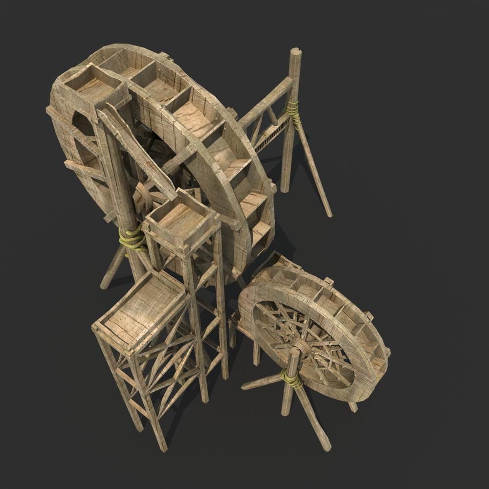 Waterwheel wooden water wheel 3D model | CGTrader
