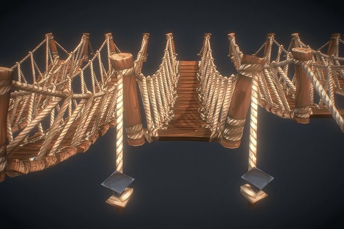 3D model Rope Bridge Set - Low Poly Hand Painted VR / AR / low-poly ...