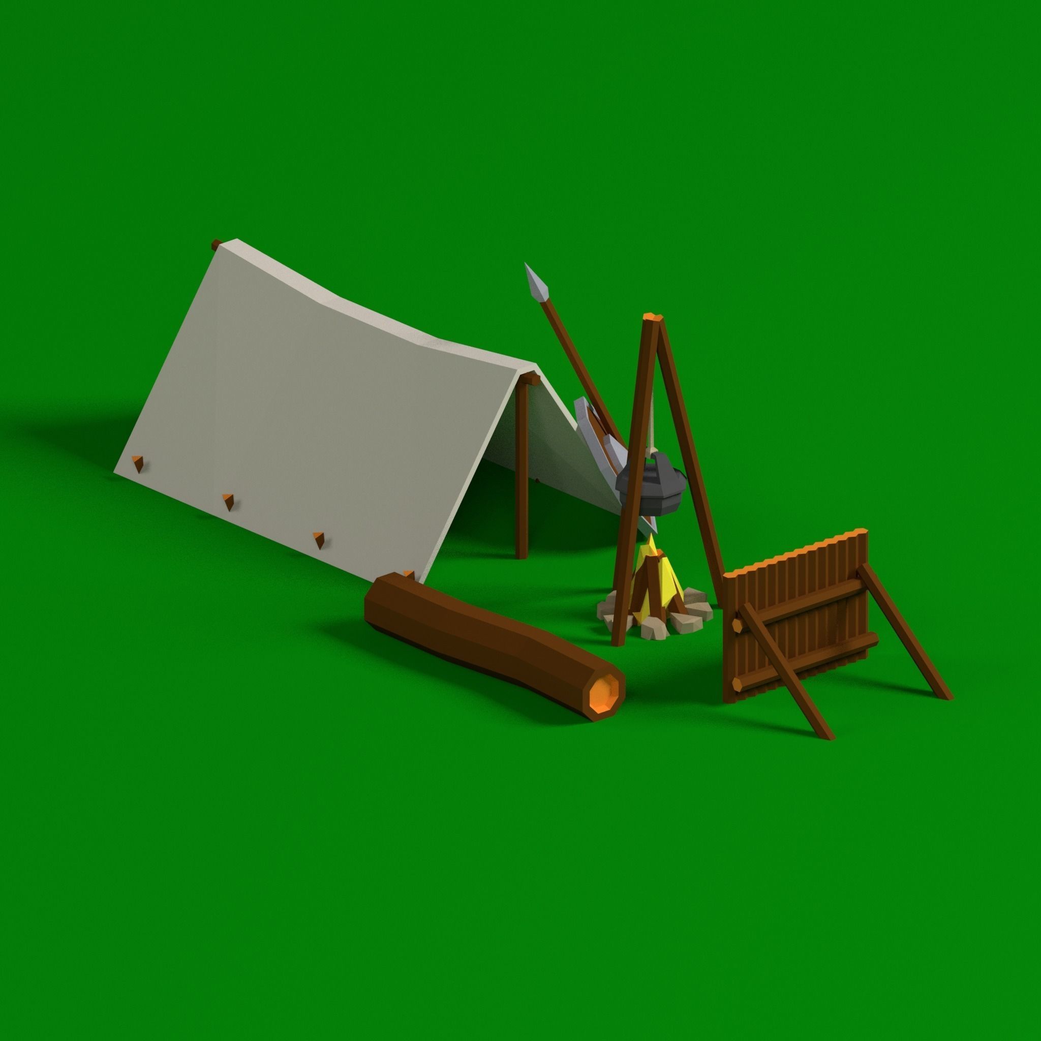 3D model Low Poly Warrior Camp Scene VR / AR / low-poly | CGTrader