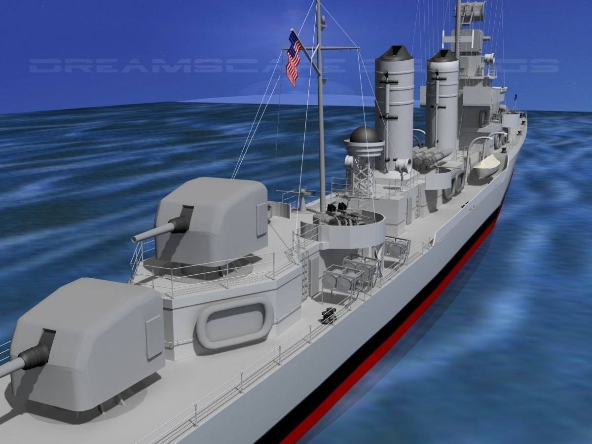 Gleaves Class Destroyer USS Stevenson 3D model rigged | CGTrader