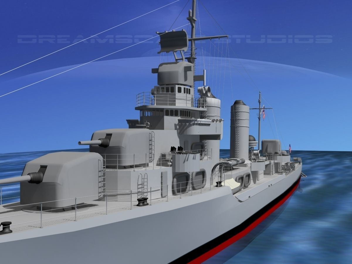 Gleaves Class Destroyer USS Stevenson 3D model rigged | CGTrader