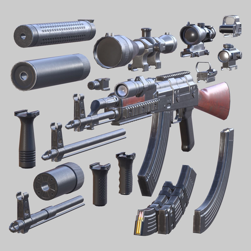 3D model 3DRT - Modern firearms HD - AK 47 VR / AR / low-poly rigged ...