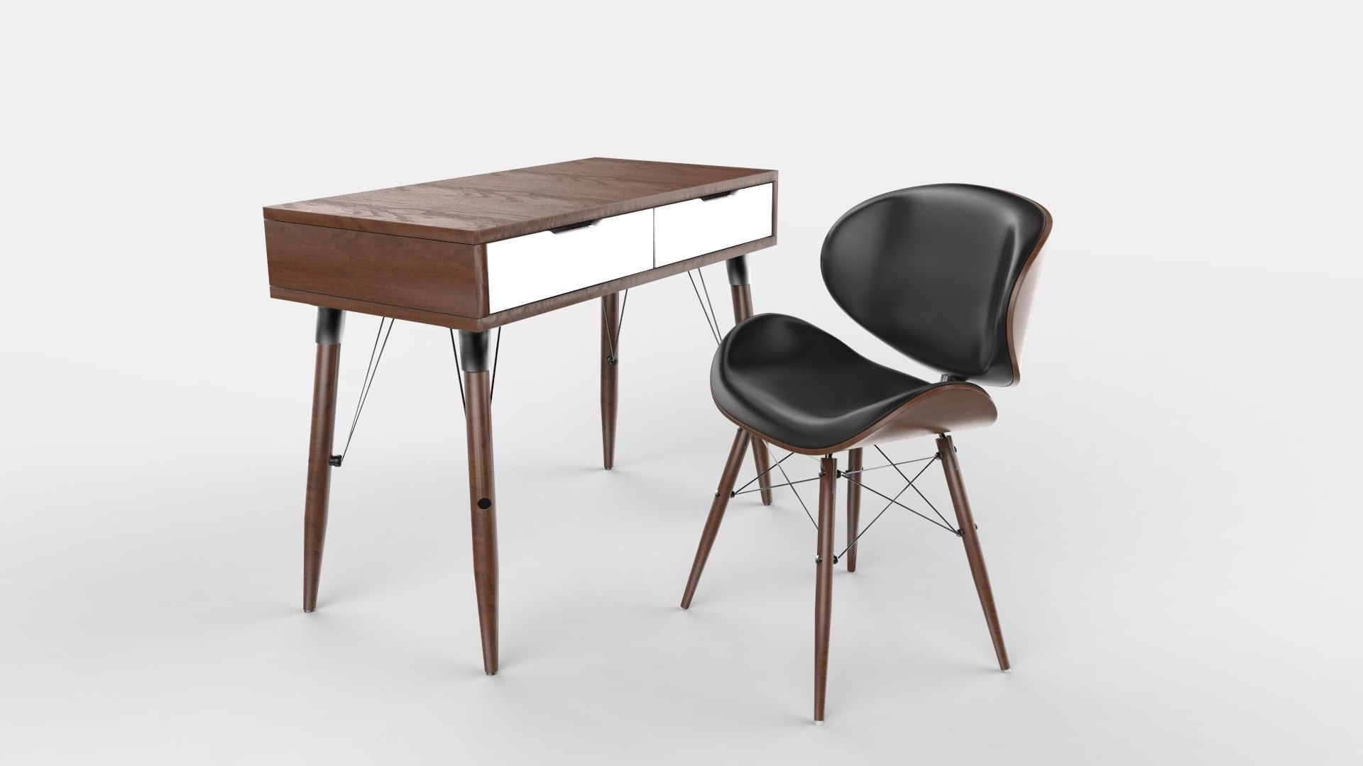 Mid Century Modern Desk and Chair Combo 3D model | CGTrader
