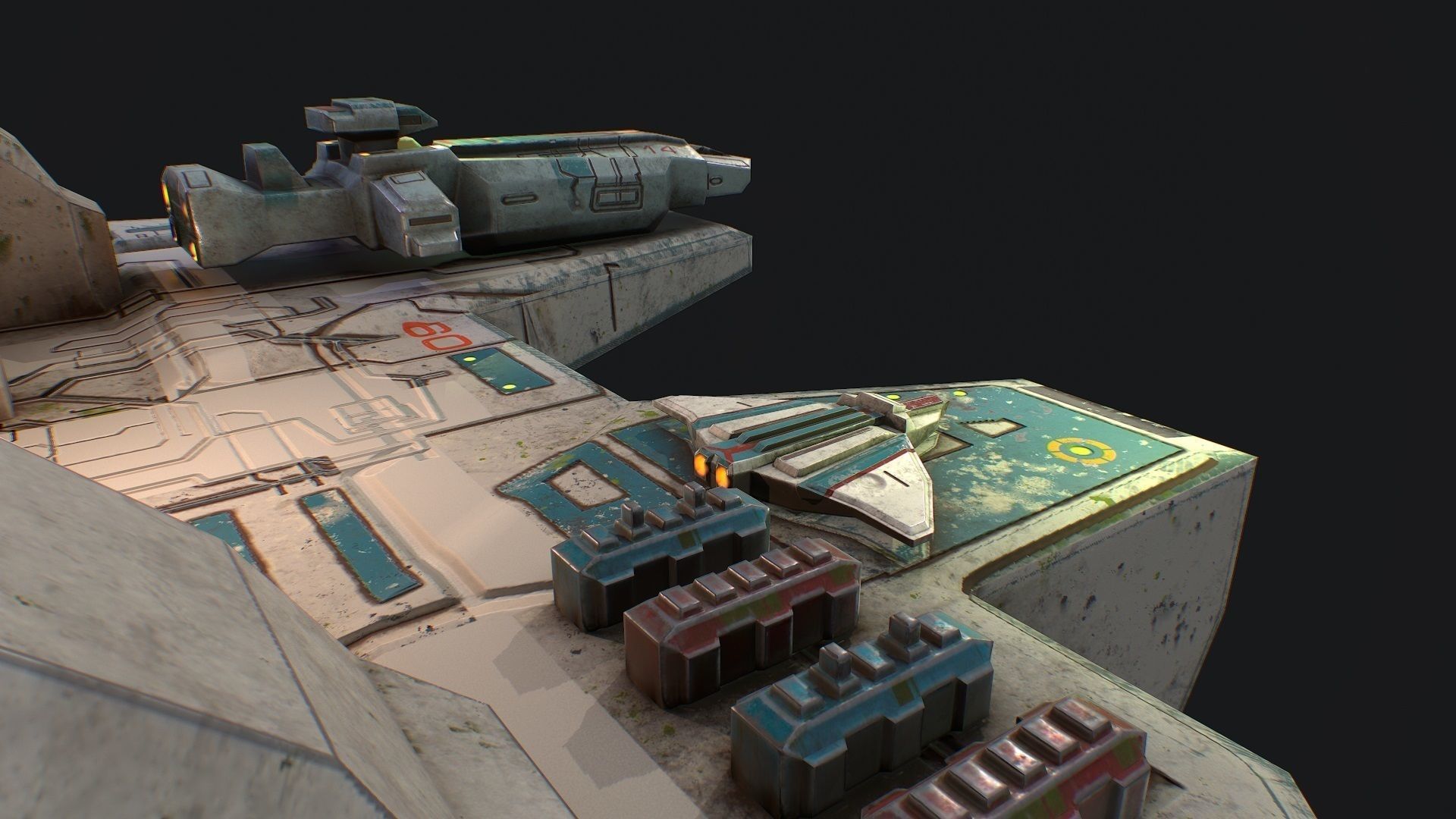 3D model Low poly sci fi outpost buildings on cliffs environment VR ...