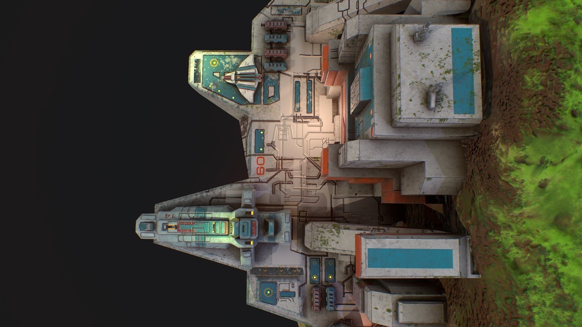 3D model Low poly sci fi outpost buildings on cliffs environment VR ...