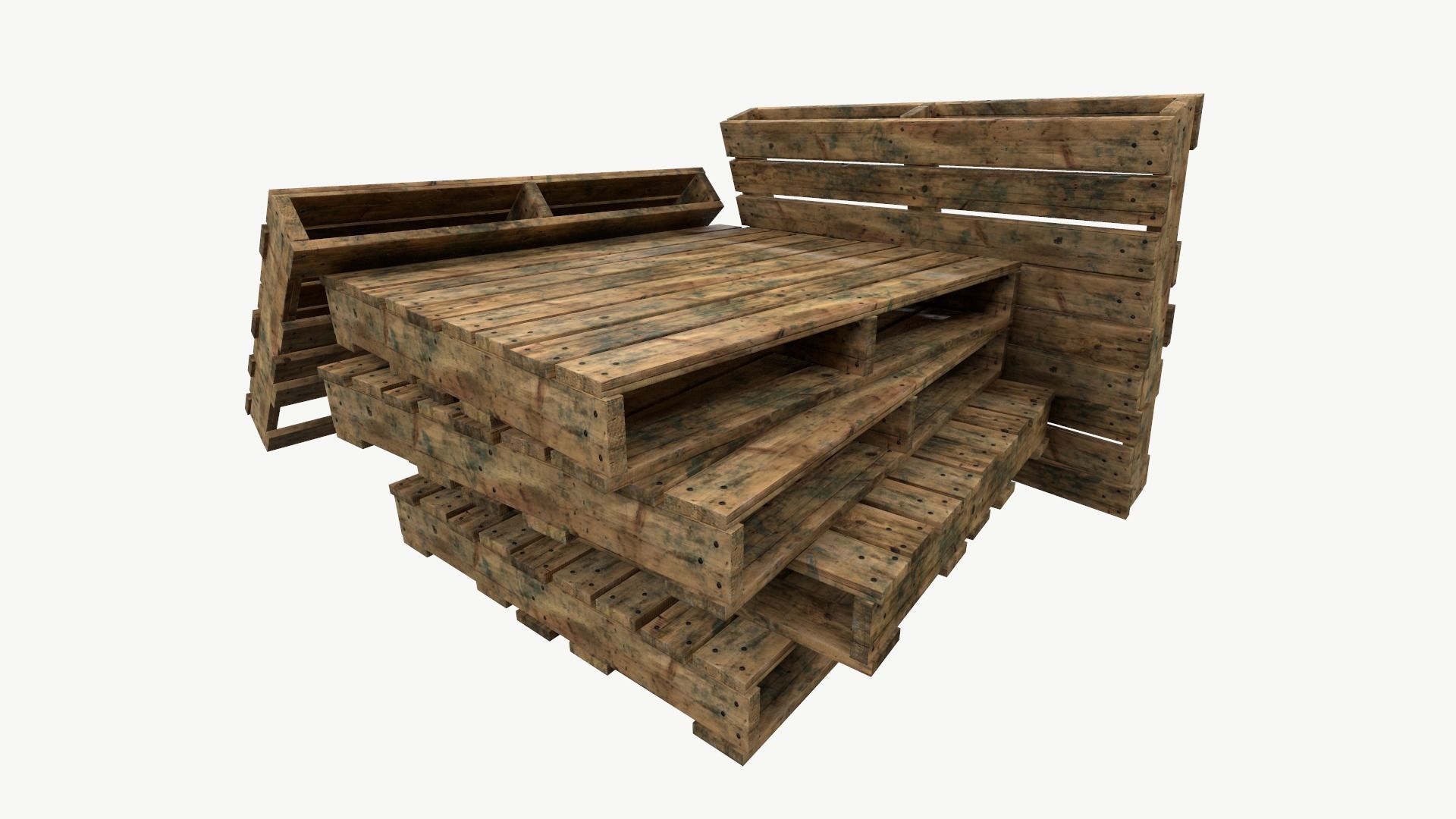 3D model pallet type industrial reversible 3 sets of textures VR / AR ...