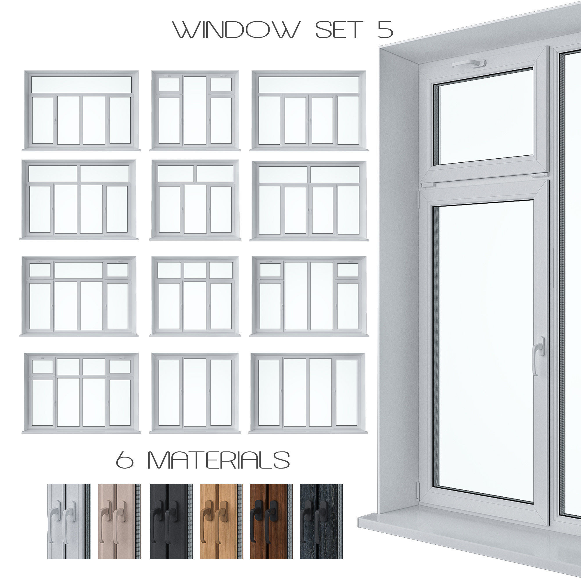 Window Set 5 upvc sizes chart 3D model | CGTrader