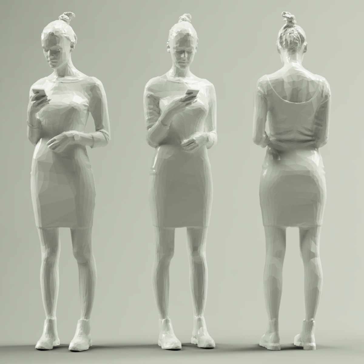 3D model Girl in Grey Dress Texting VR / AR / low-poly | CGTrader