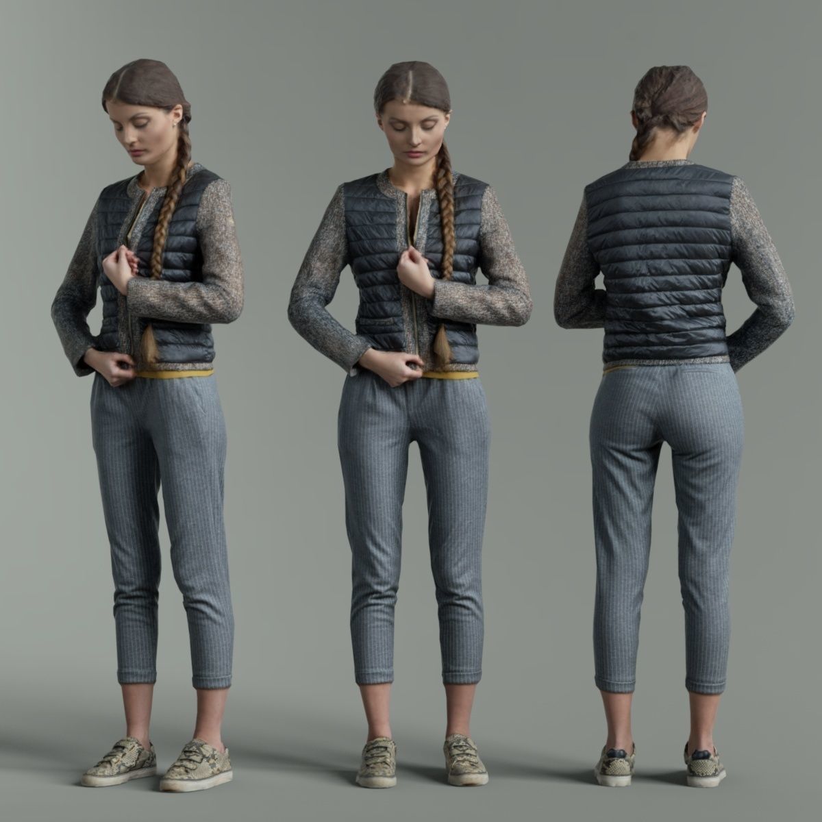 3D model Girl Zipping up Shiny Jacket VR / AR / low-poly | CGTrader