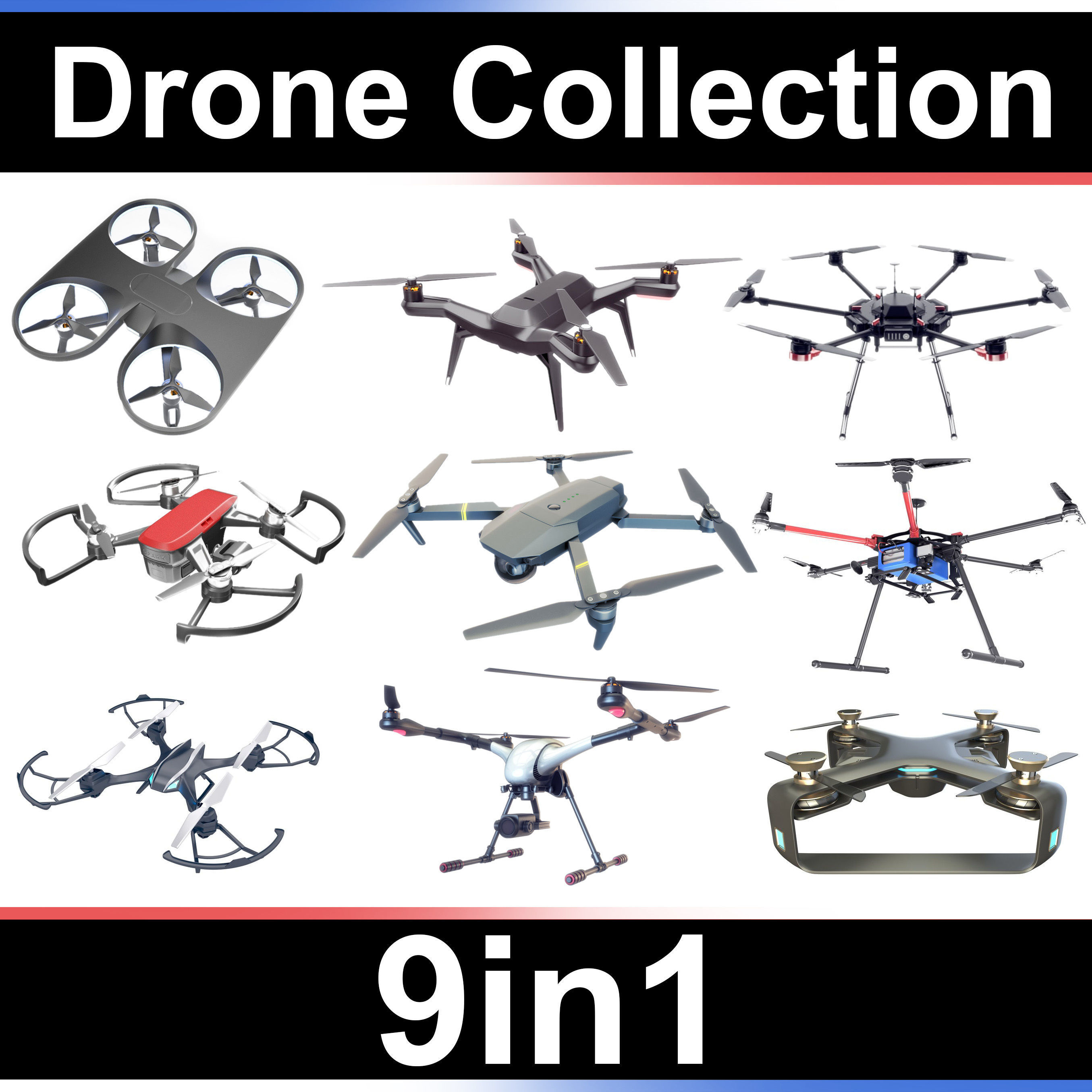 Drone Collection Set 9in1 3D model | CGTrader