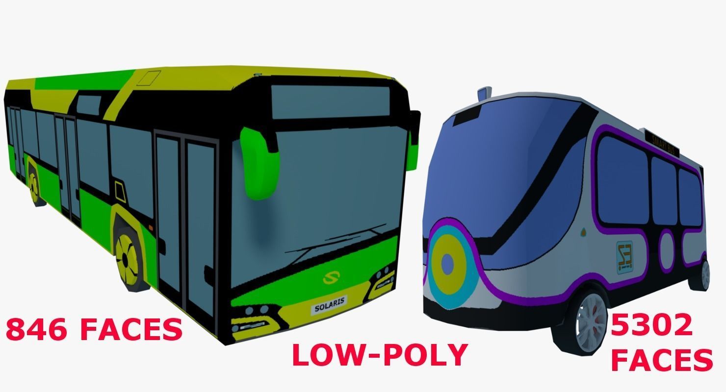 3D model Buses collection LOW-POLY VR / AR / low-poly | CGTrader