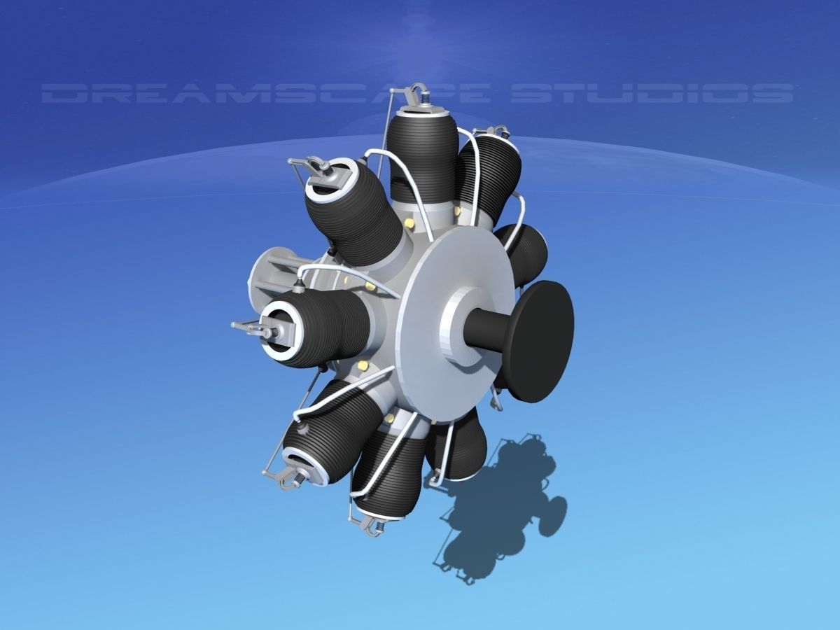 Rotary Aircraft Engine 3D Model rigged MAX OBJ 3DS LWO LW LWS DXF STL ...