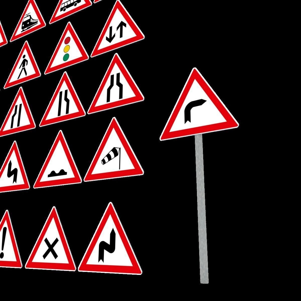 3D model 3D model German Warning Traffic Road Sign Pack VR / AR / low ...