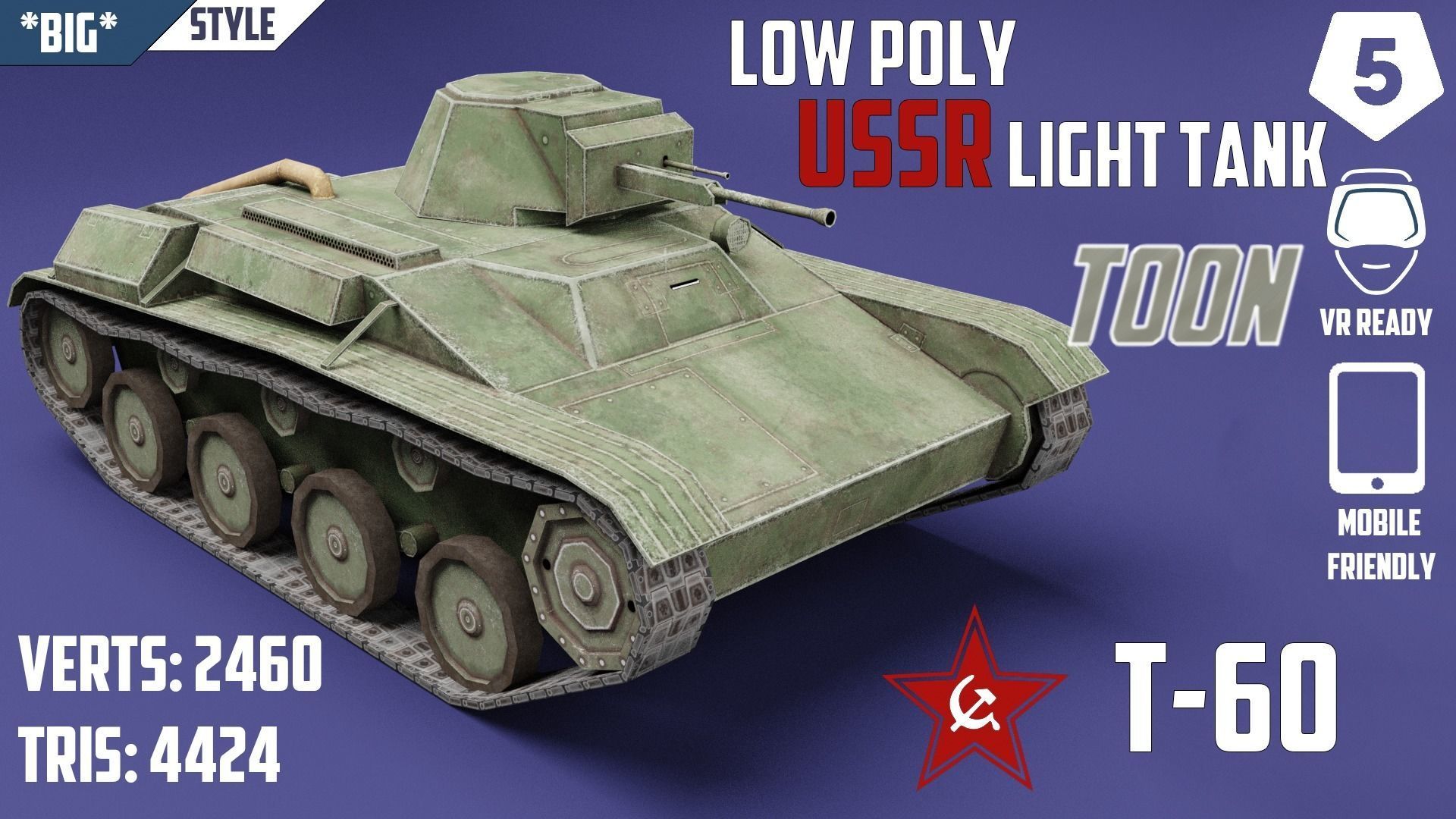 3D model T-60 USSR Toon Tank -Big- VR / AR / low-poly | CGTrader