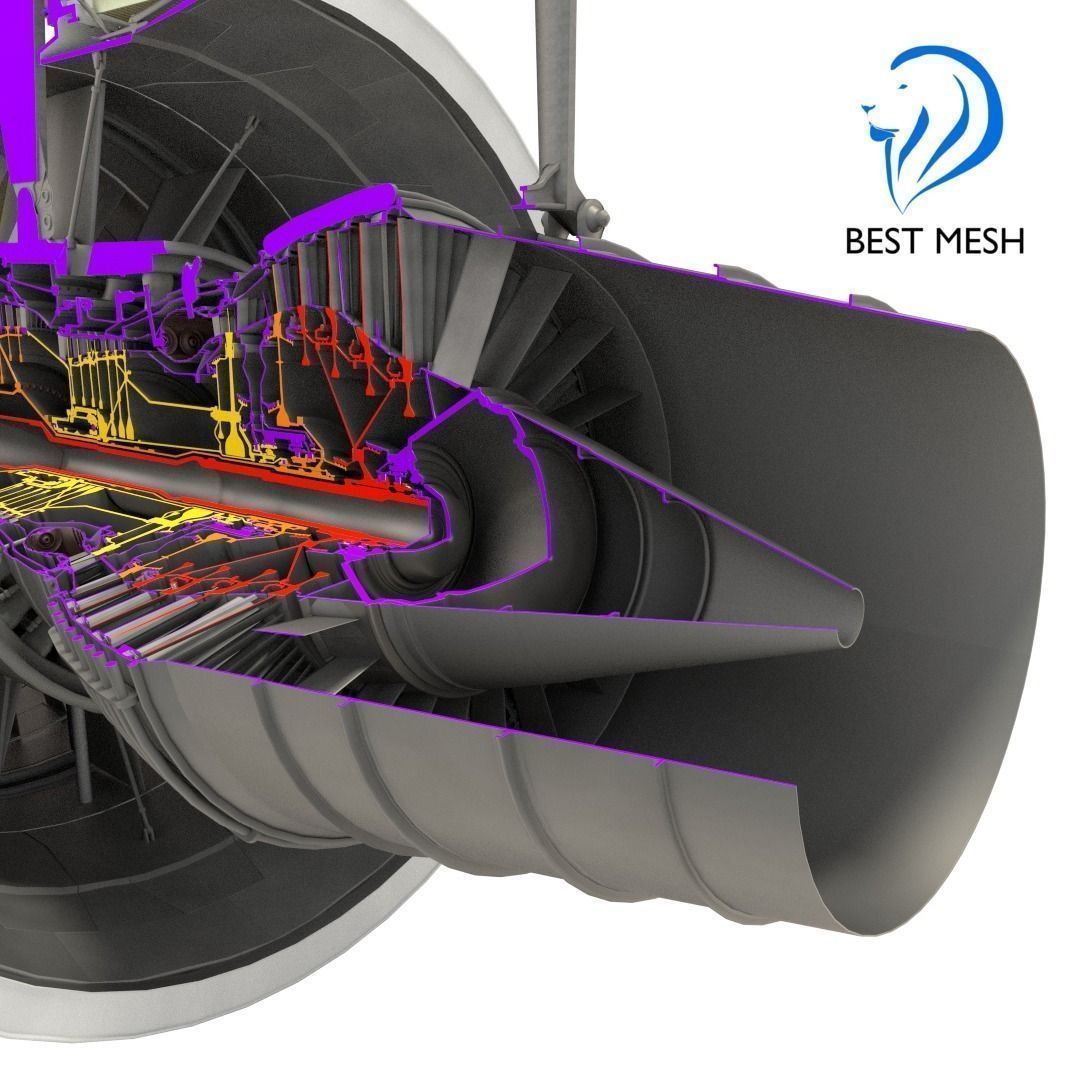 D-18T turbofan engine cutaway 3D model | CGTrader