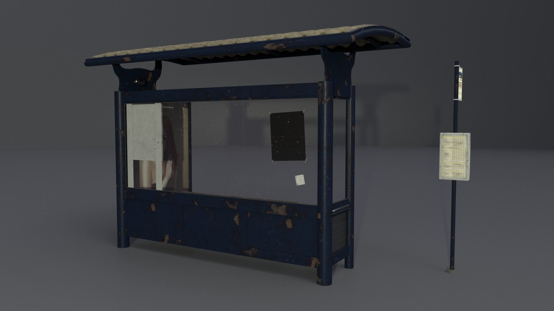 Bus station with timetable pole PBR 3D model | CGTrader