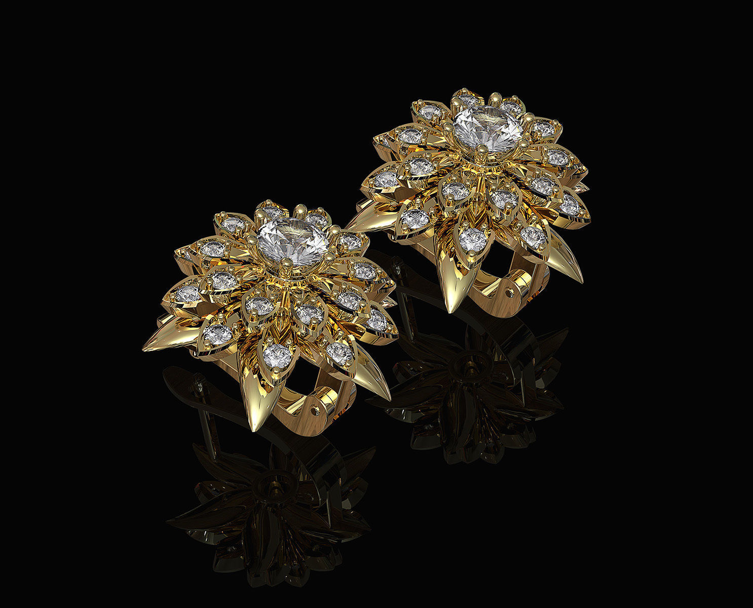 Flower earrings silver 3D print model | CGTrader