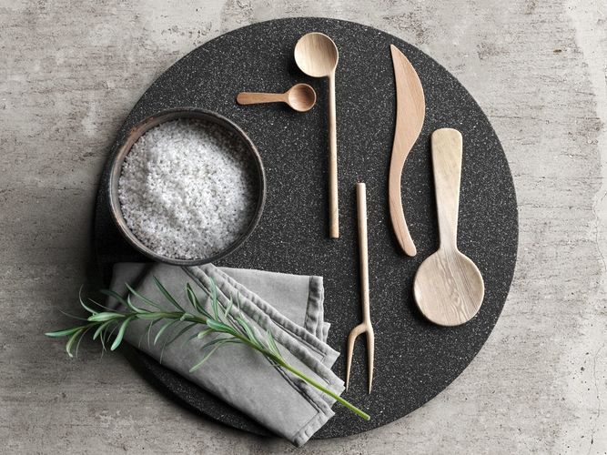 Lava Plate with Wooden Tableware Napkin and Rosemary 3D model | CGTrader