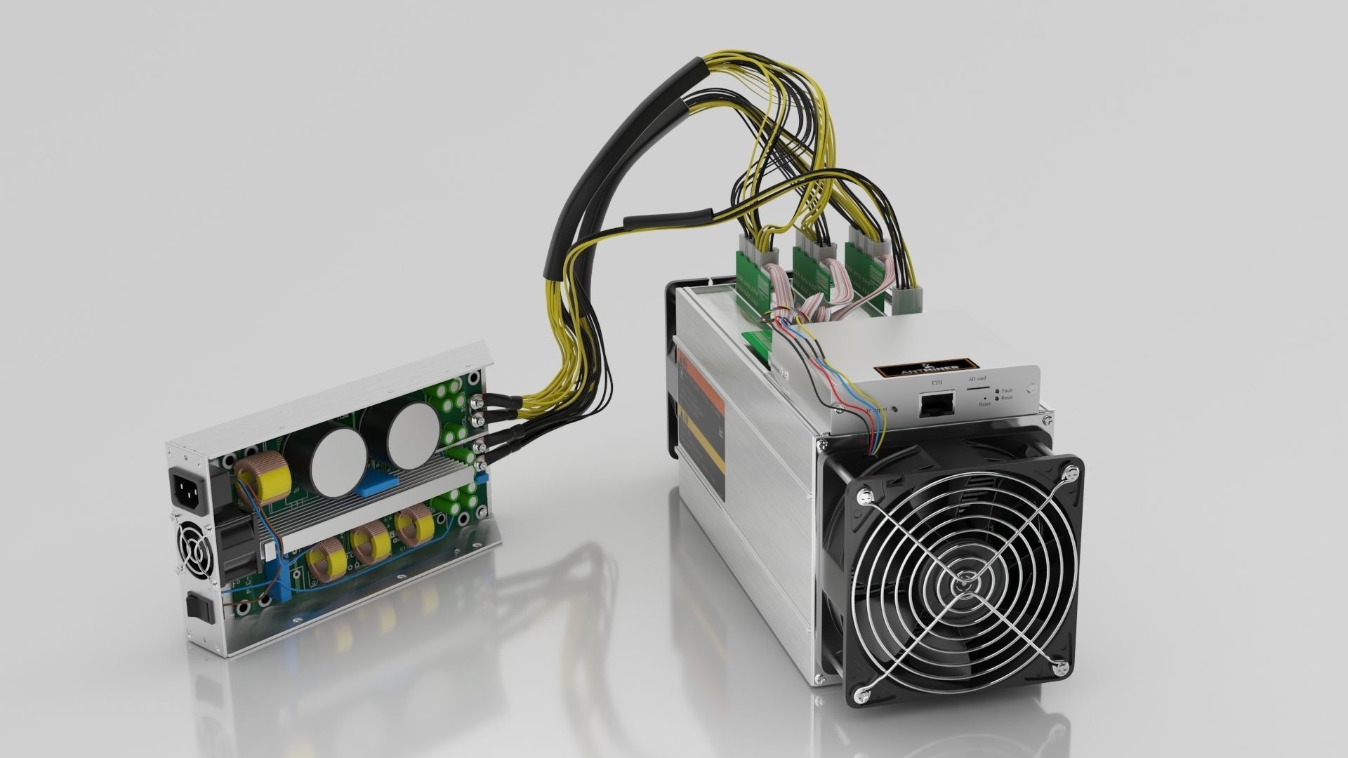 Antminer Cryptocurrency Mining Hardware and Power Supply 3D model ...