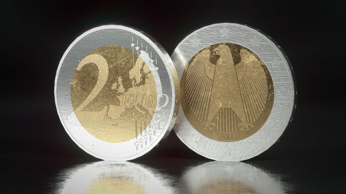 3D model Realistic 2 Euro - Low poly 3D model coin with number VR / AR ...