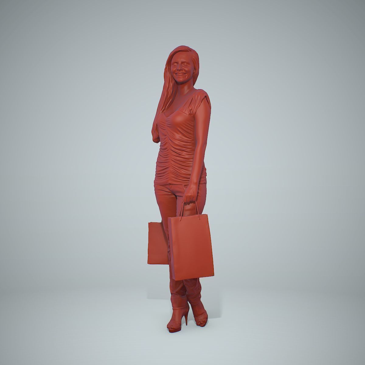 Happy Woman with Blue Shirt Shopping CWom0315-HD2-O01P01-S 3D model ...