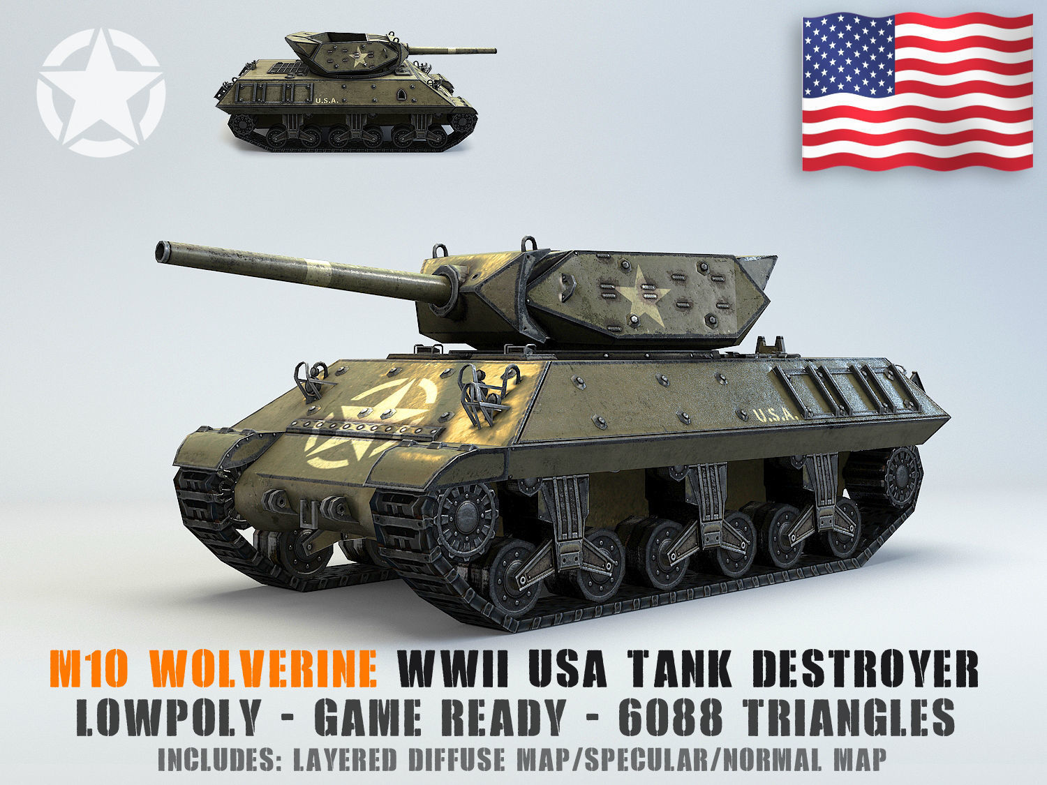 Low Poly M10 Wolverine tank destroyer 3D asset | CGTrader