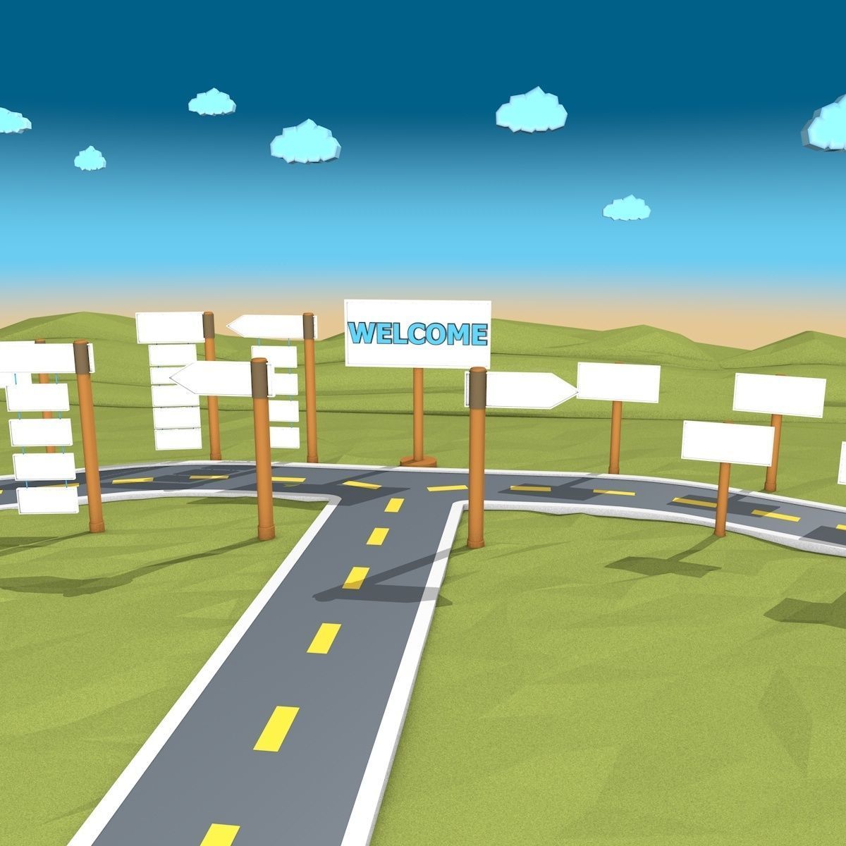 Cartoon Road Scene 3D model | CGTrader