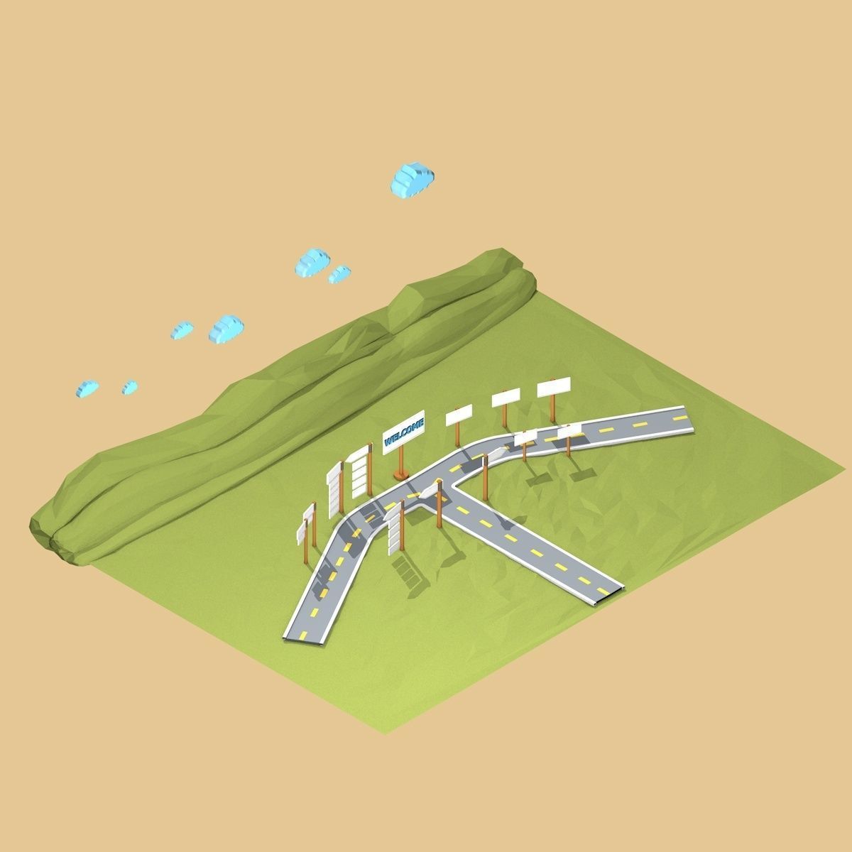Cartoon Road Scene 3D model | CGTrader
