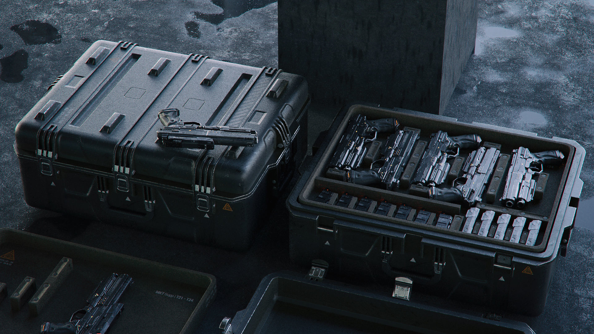 3D model Gun and Boxes SciFi - PBR 3D Asset Kit VR / AR / low-poly ...