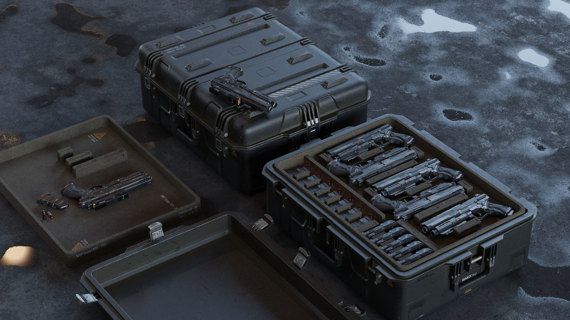 3D model Gun and Boxes SciFi - PBR 3D Asset Kit VR / AR / low-poly ...