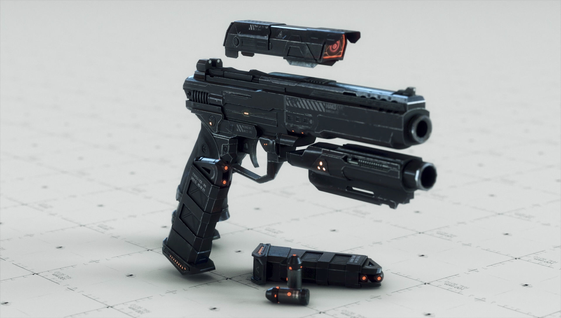3D model Gun and Boxes SciFi - PBR 3D Asset Kit VR / AR / low-poly ...