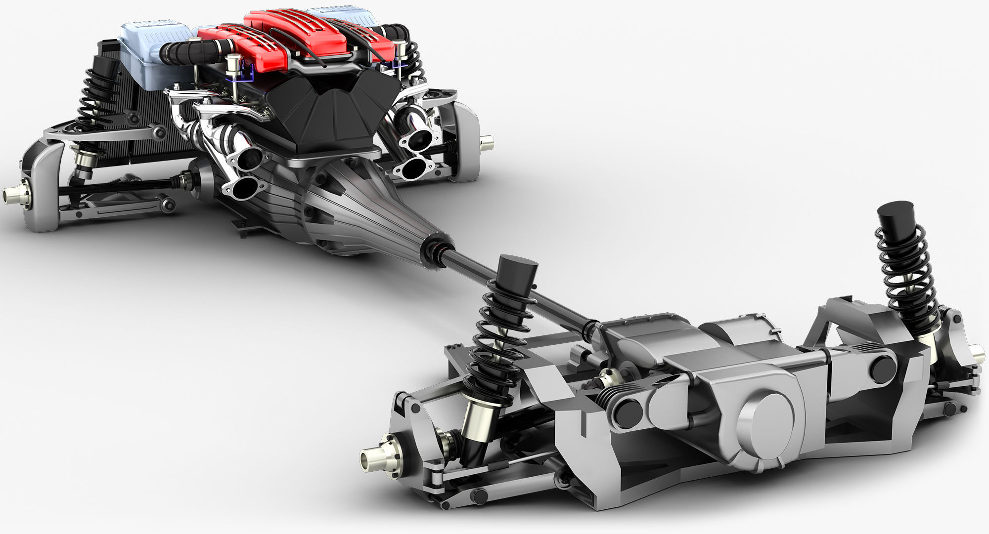 3D model Ferrari Chassis FF - V12 Engine Tipo F133E AWD system VR / AR ...