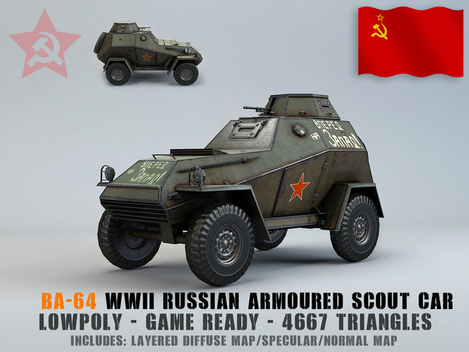 3D model Low Poly BA 64 armored scout car VR / AR / low-poly | CGTrader