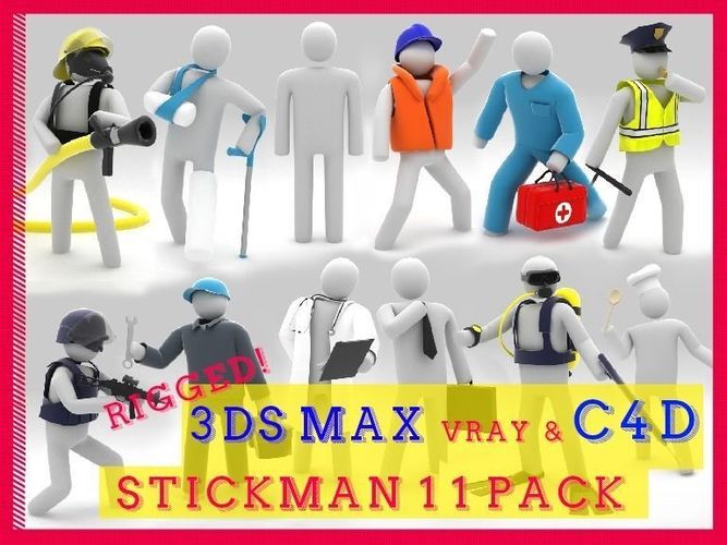 Stickman 11 pack -Rigged 3D model animated rigged | CGTrader