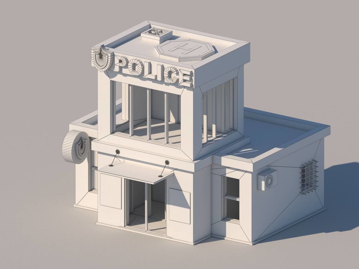 3D model Cartoon Low Poly Police Station Building VR / AR / low-poly ...