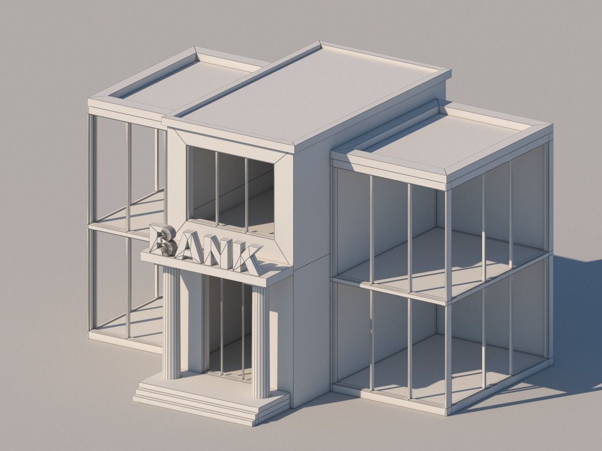 3D model Cartoon Low Poly Bank Building VR / AR / low-poly | CGTrader