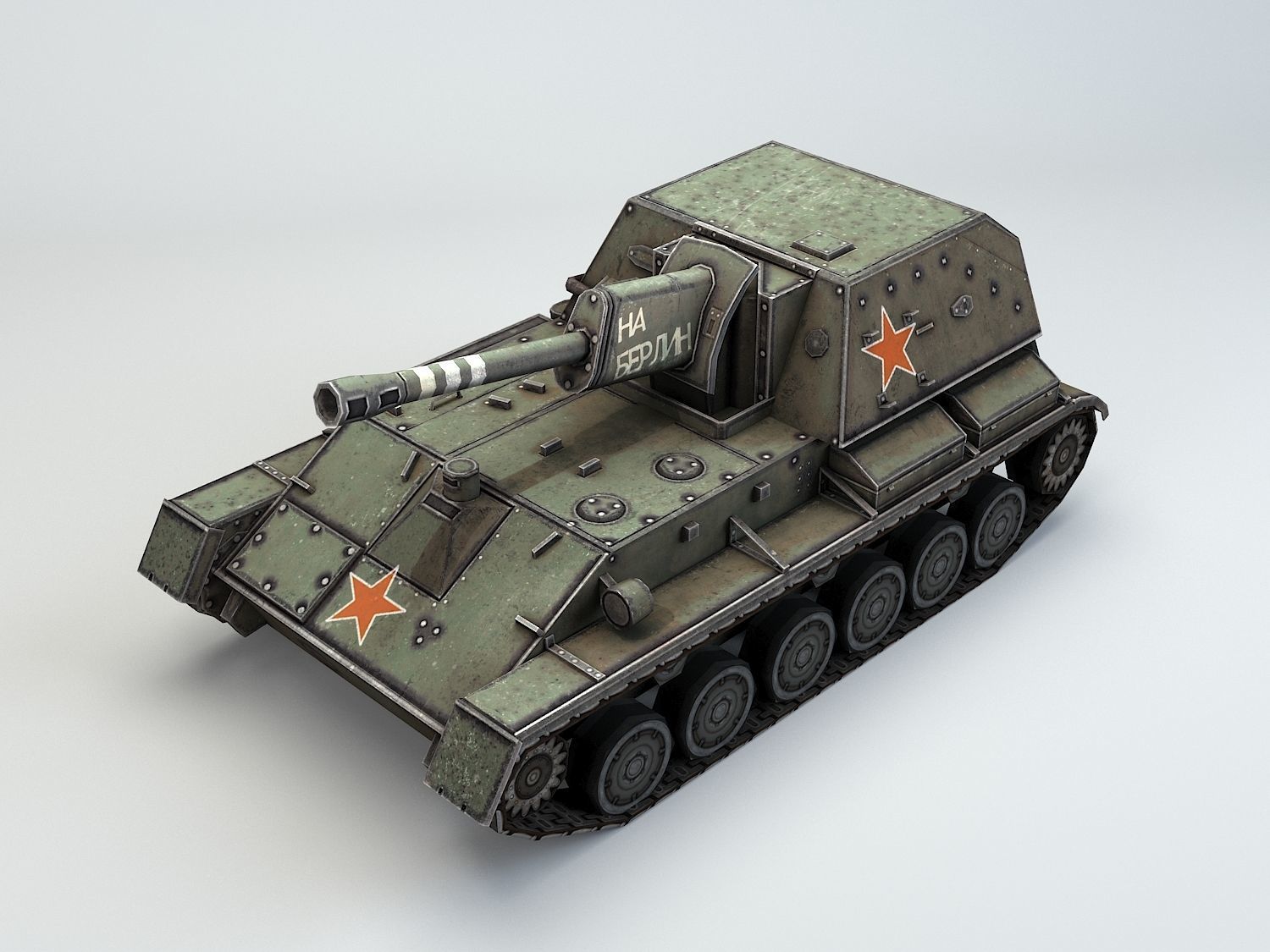 3D model Low Poly SU-76 tank destroyer VR / AR / low-poly | CGTrader