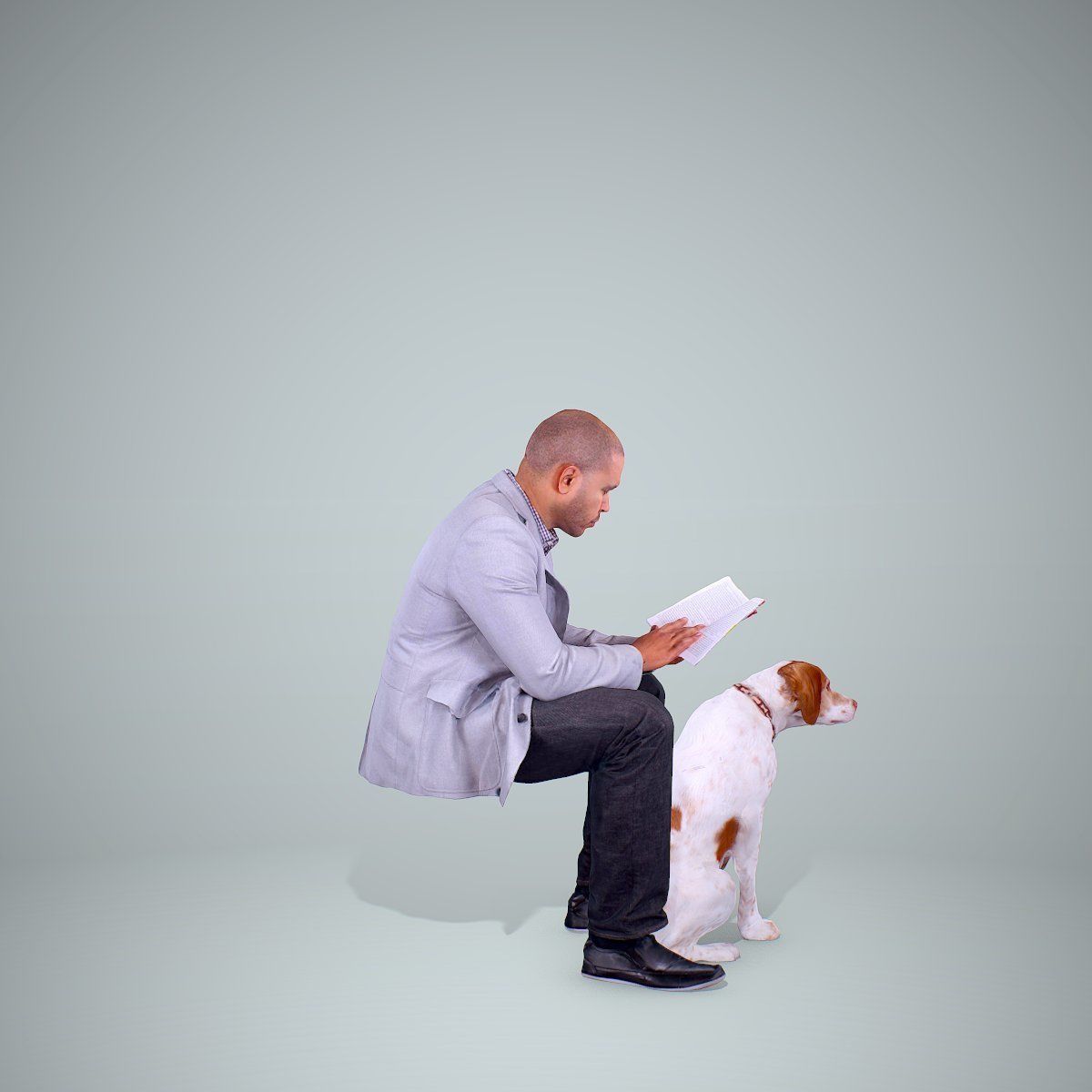 Man with Dog Sitting Reading Book CMan0222-HD2-O01P01-S 3D model | CGTrader