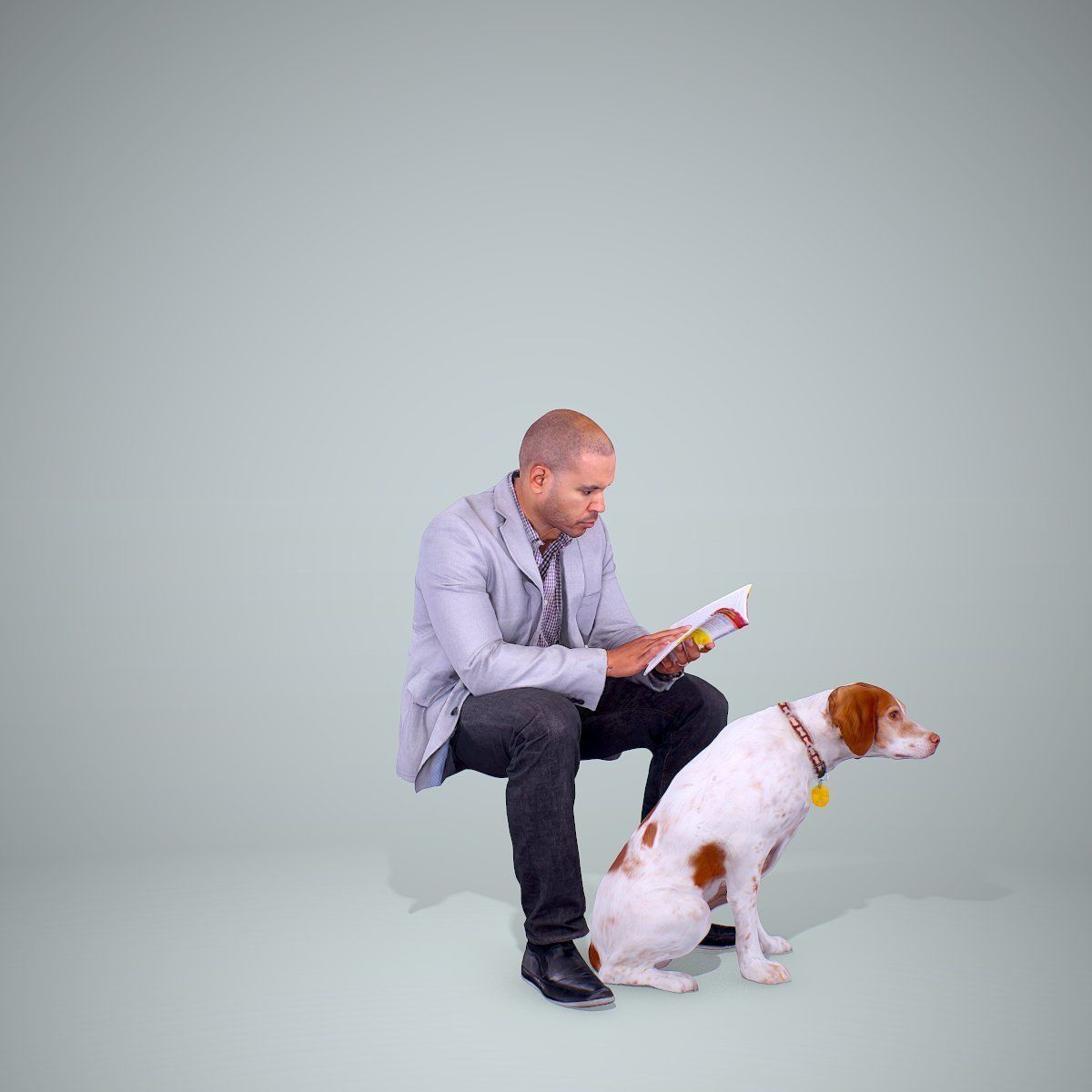Man with Dog Sitting Reading Book CMan0222-HD2-O01P01-S 3D model | CGTrader