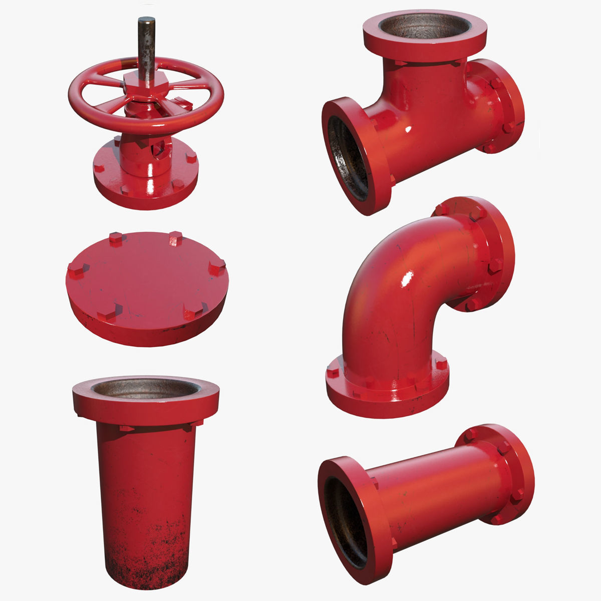 Red Painted Pipe Collection 3D model | CGTrader