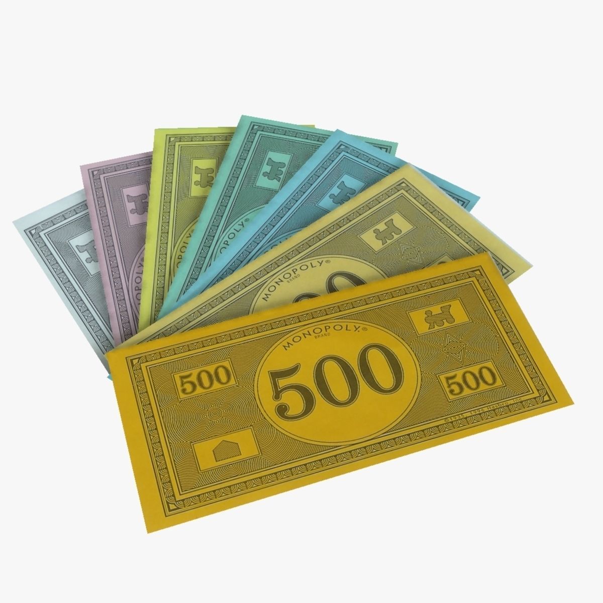 Editopoly five different colored dollar bills 3D model | CGTrader