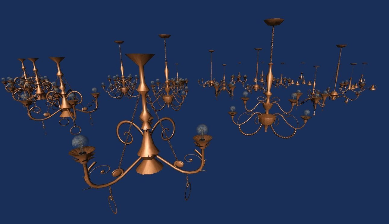 3D model Low-Poly Lamps collection chandelier on concrete wall VR / AR ...