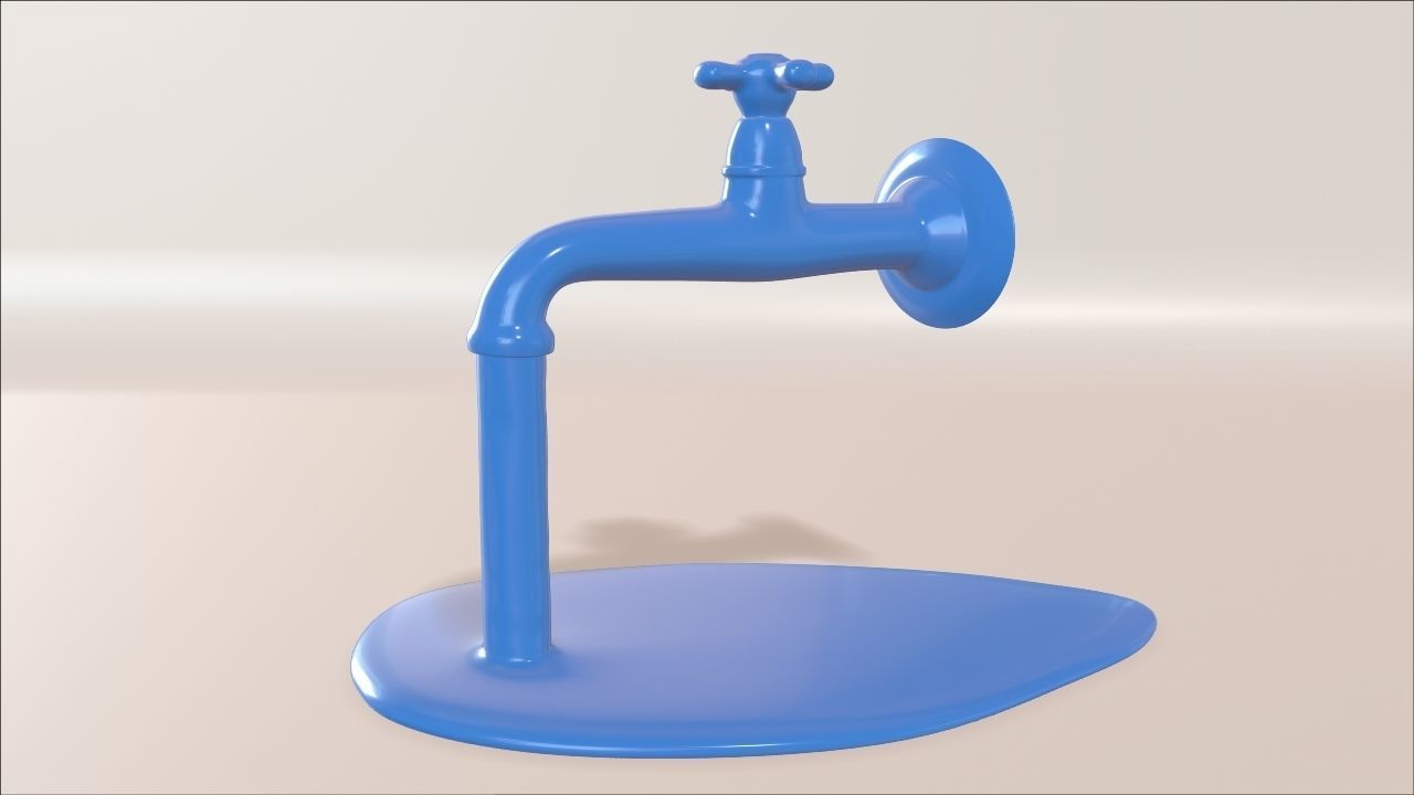 Water tap with running water 3D model 3D printable | CGTrader