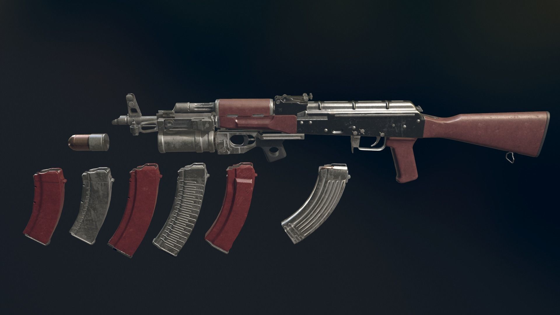 3D model AKM Automatic Rifle equipped with GL25 VR / AR / low-poly ...