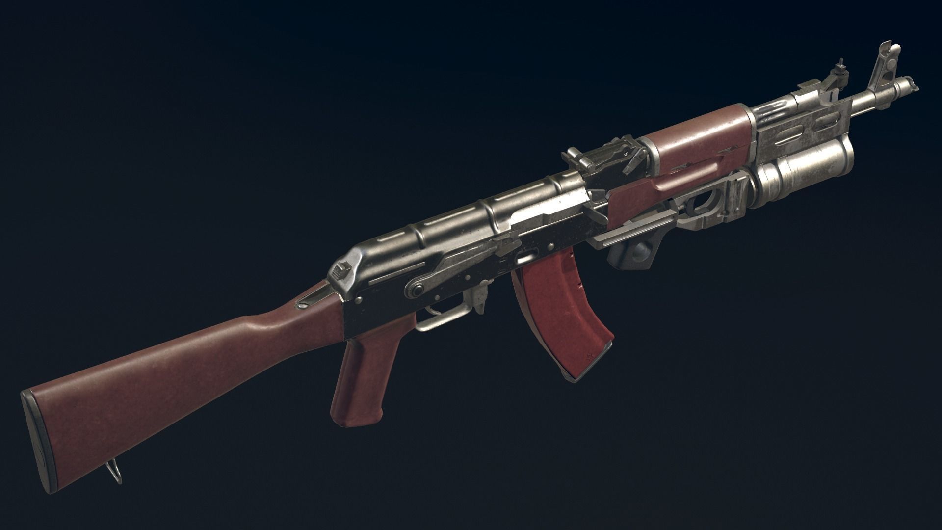 3D model AKM Automatic Rifle equipped with GL25 VR / AR / low-poly ...