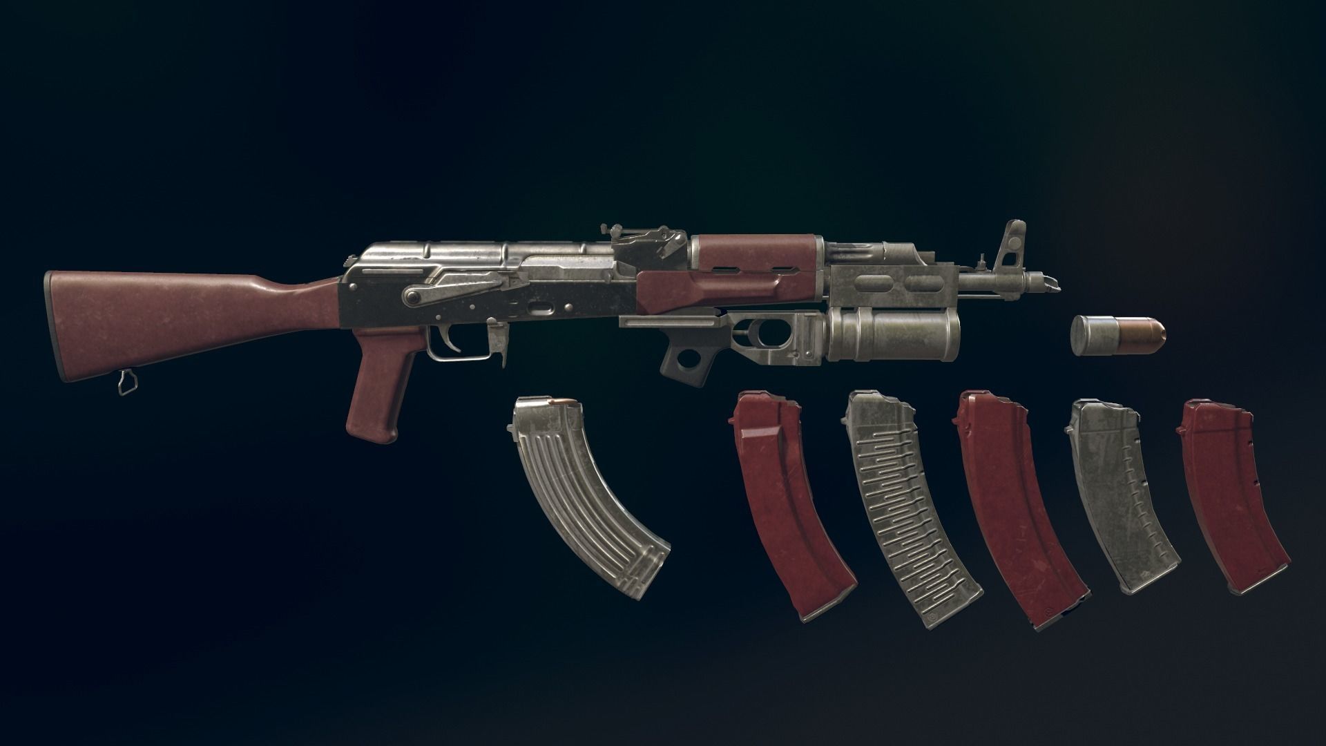 3D model AKM Automatic Rifle equipped with GL25 VR / AR / low-poly ...